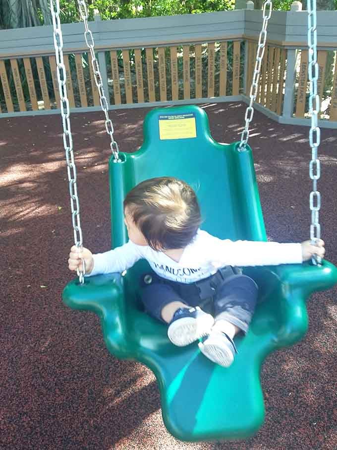 Even the swings here are thoughtfully designed, proving someone actually remembered that not all kids swing the same way.