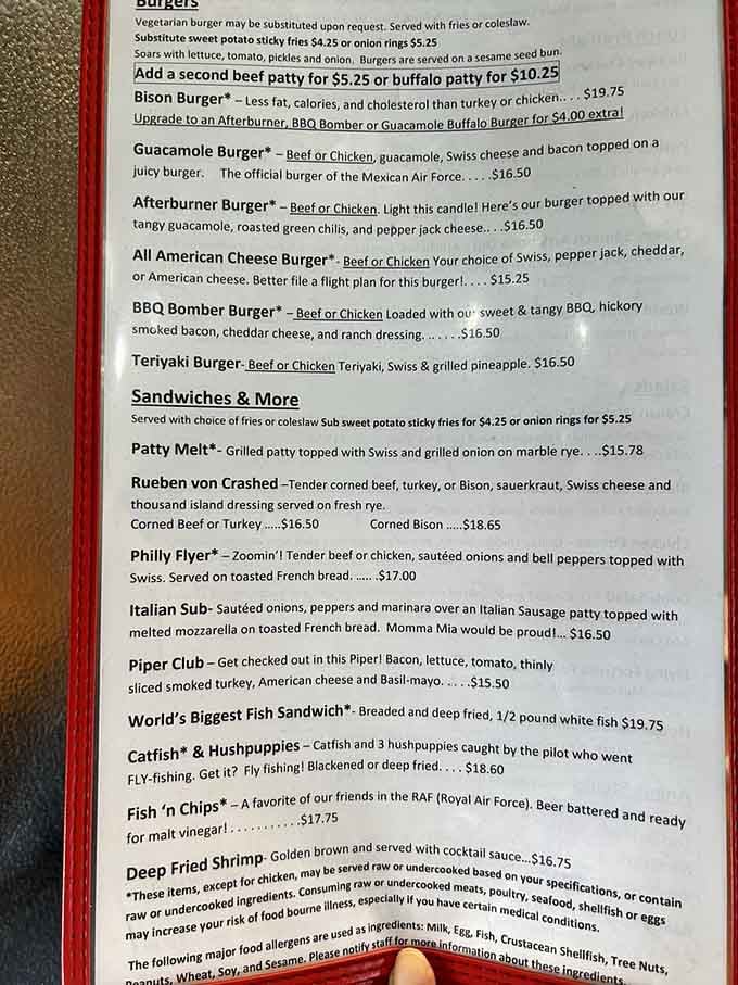Menu creativity reaches cruising altitude with aviation puns that'll make you groan and grin simultaneously while ordering.
