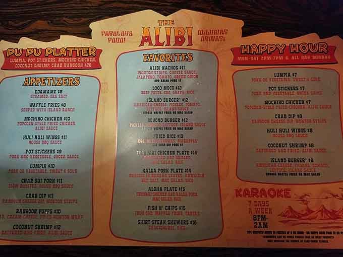 This menu reads like a greatest hits album of tropical bar food and Hawaiian classics done right.