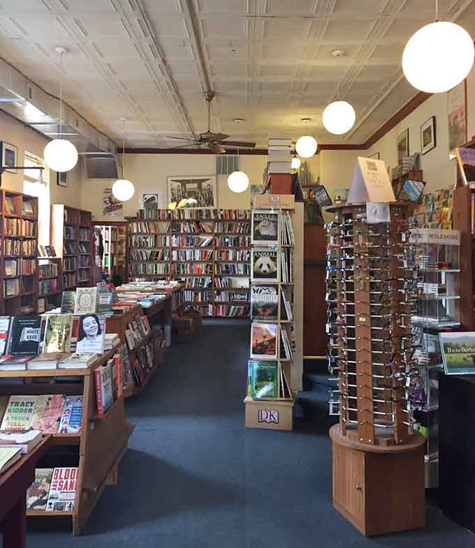 Globe lights and endless shelves create an atmosphere that makes you want to cancel all your other plans today.