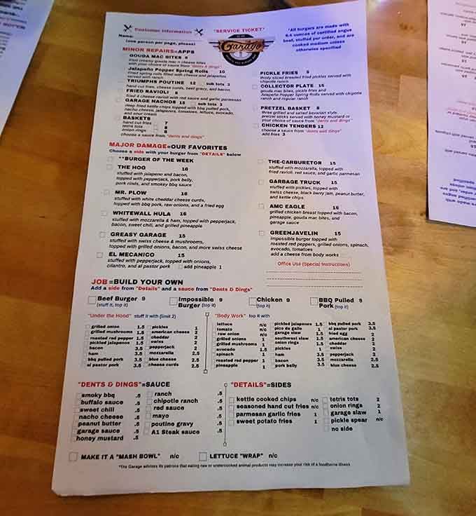 This menu reads like a love letter to burgers, written by someone who really understands the assignment.