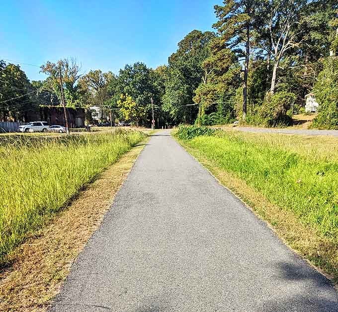 Camden's walking trails offer peaceful pathways flanked by tall grasses and trees&mdash;nature's stress relief program with zero membership fees.