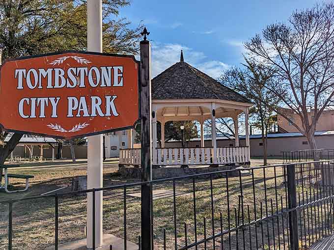Tombstone City Park offers a shady gazebo where you can rest after all that gunfight-watching and souvenir-buying.
