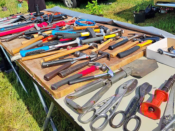 Tool heaven for the handy Hoosier. Each hammer tells a story of barns raised, homes repaired, and generations of craftsmanship passed down.