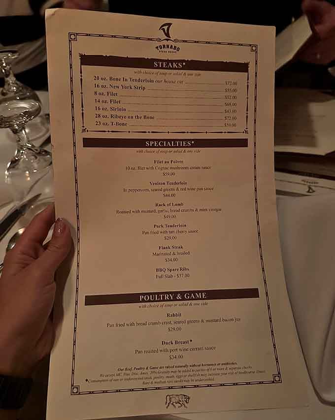 A menu that doesn't apologize for serving serious portions of perfectly cooked meat to people who appreciate quality.