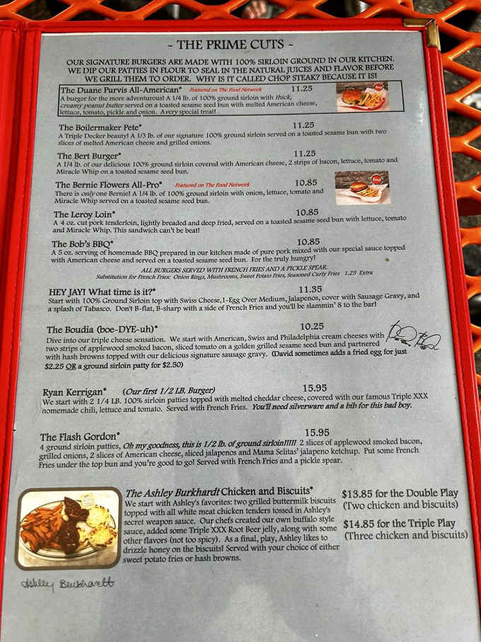 The menu reads like a love letter to creative burger engineering, with peanut butter taking center stage unapologetically.