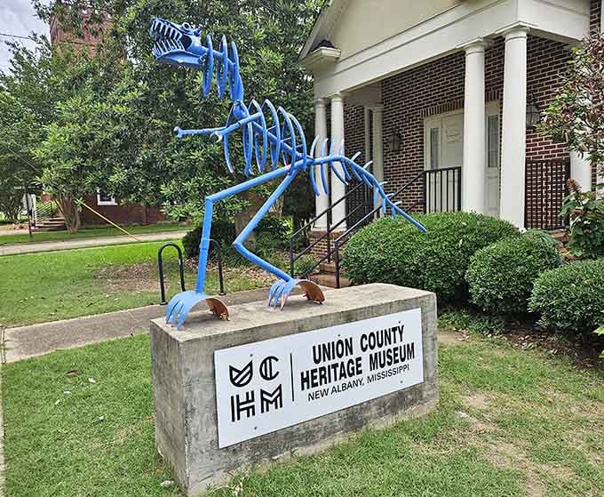 The blue dinosaur sculpture outside Union County Heritage Museum proves that small towns can have big personality&mdash;and a refreshing sense of whimsy about their prehistoric past.