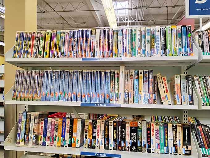 The VHS section: where "Be Kind, Rewind" isn't just a suggestion but a nostalgic time portal to movie nights past.