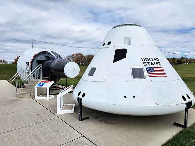 Real spacecraft sitting casually in Ohio feels wonderfully surreal, like finding moon rocks at a yard sale.