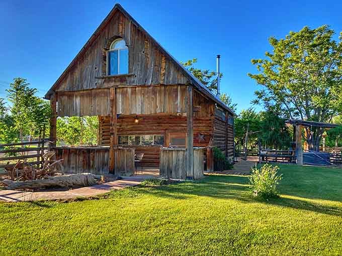 This rustic log cabin isn't playing dress-up for tourists—it's the real deal, weathered by decades of desert sun and mountain winters.