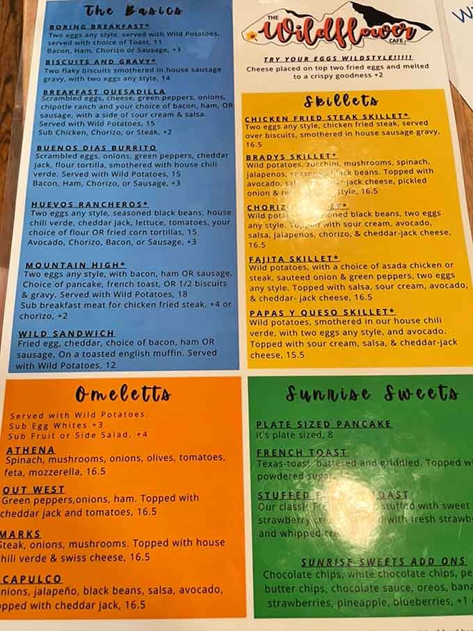 This colorful menu reads like a greatest hits album of breakfast, where every track is a banger and potatoes steal the show.