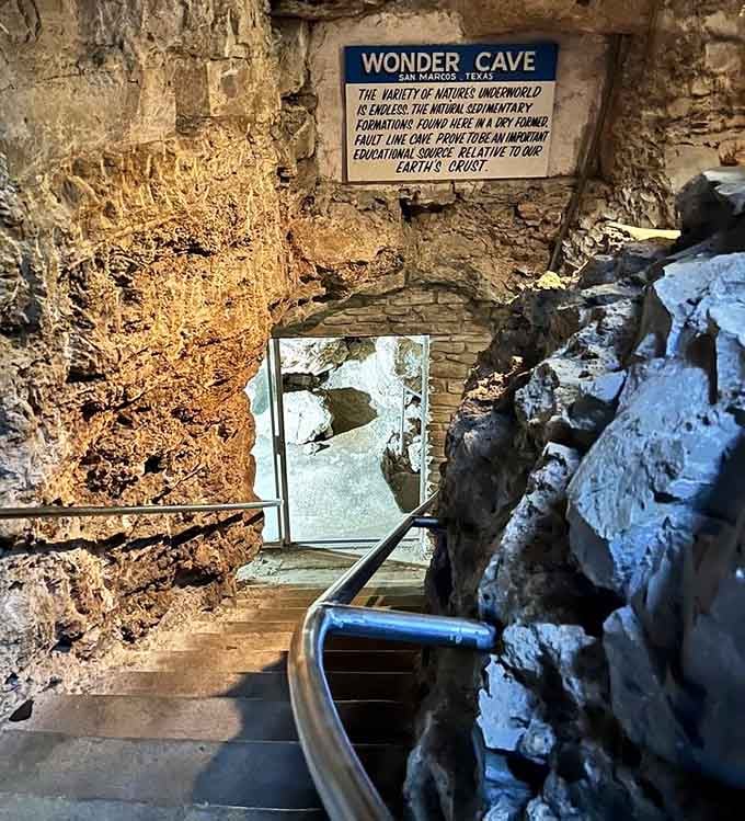 Those stairs descending into the earth are your portal to standing inside an actual earthquake-formed crack in the planet.