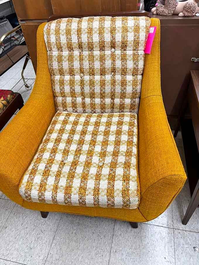 That mustard yellow armchair with plaid cushions is either the ugliest thing you've ever seen or your new favorite reading spot.