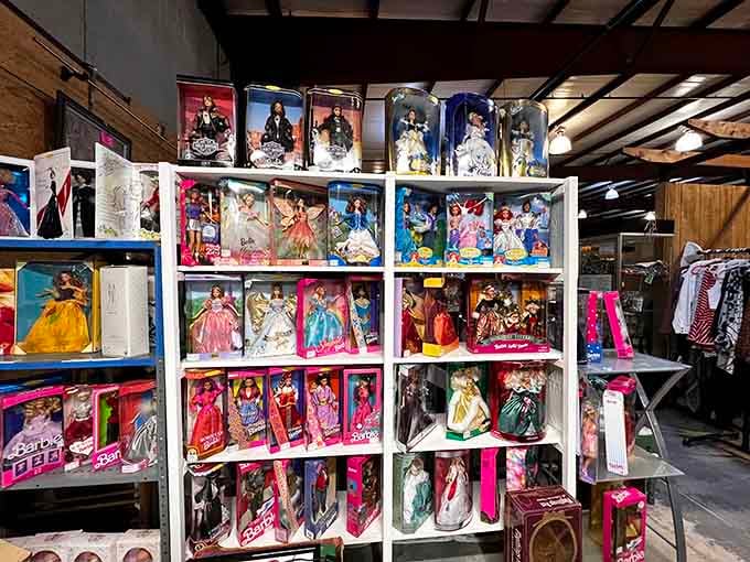 Barbie's entire fashion evolution displayed in pristine packaging&mdash;proof that some childhood dreams are meant to be preserved, not played with.