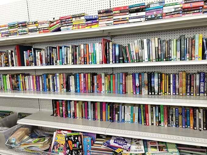 A bibliophile's dream where paperbacks and hardcovers create a mini-library. Build your home collection for less than the price of a fancy coffee.