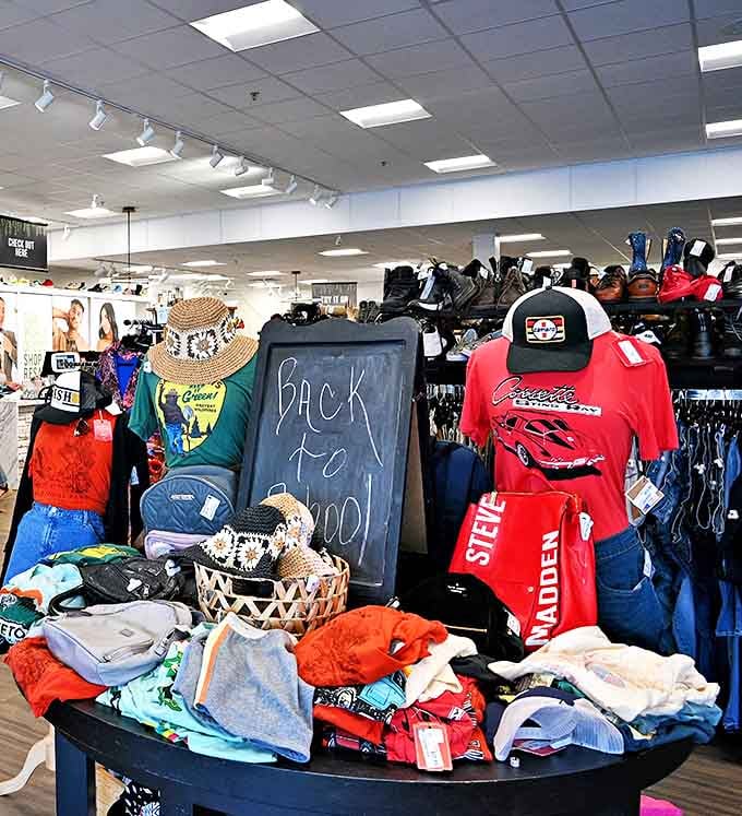 Back-to-school shopping that won't require a student loan. Colorful displays make bargain hunting feel like a stylish adventure.