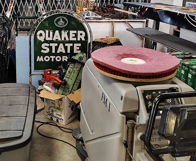 Industrial buffs, rejoice! Vintage Quaker State signs and mechanical treasures await collectors who appreciate yesterday's workmanship.