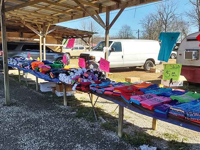 "T-shirts: $5 each!" The colorful fabric rainbow is just the beginning of the fashion finds awaiting savvy shoppers with an eye for deals.
