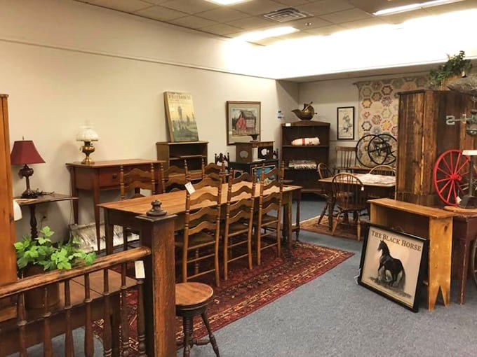 Not just furniture&mdash;time machines disguised as dining sets. That Black Horse tavern sign is practically begging to tell stories.
