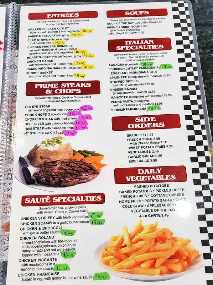 This isn't just a menu&mdash;it's a roadmap to happiness. The Italian specialties section proves diners aren't just about breakfast, though that's certainly where they shine.