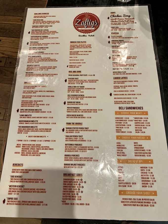 A menu that requires both reading glasses and strategic planning. Like the Dead Sea Scrolls of deliciousness, each section promises salvation from hunger in delightfully different ways.