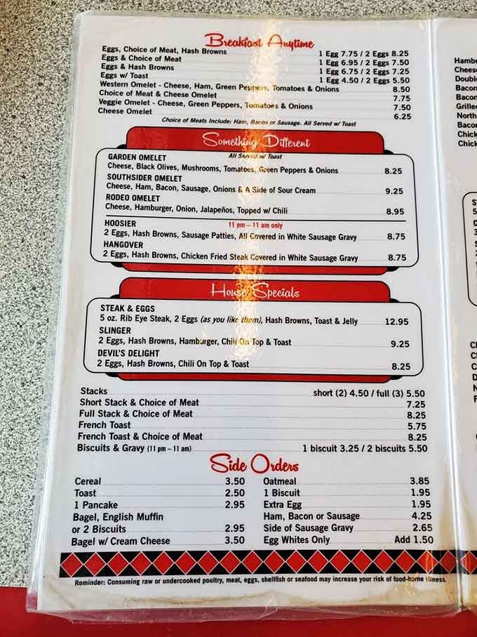 The menu reads like a love letter to American breakfast classics, with the Slinger standing tall as St. Louis' answer to "What should I eat after midnight?"