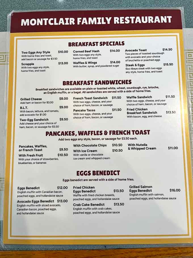 The breakfast menu reads like a love letter to morning indulgence, with Eggs Benedict variations that would make Benedict Arnold switch sides.