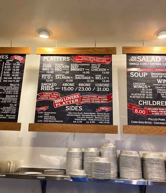 That menu board is like reading barbecue poetry – pulled pork, brisket, ribs, and the legendary pork belly all waiting to change your life forever.