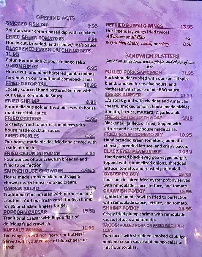 This menu isn't just food&mdash;it's a Florida adventure on paper. From smoked fish dip to fried gator tail, your taste buds are about to go on vacation.