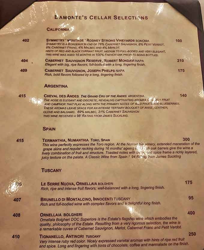 Bamonte's wine list reads like a love letter to Italy, with selections that perfectly complement their robust Italian-American classics.
