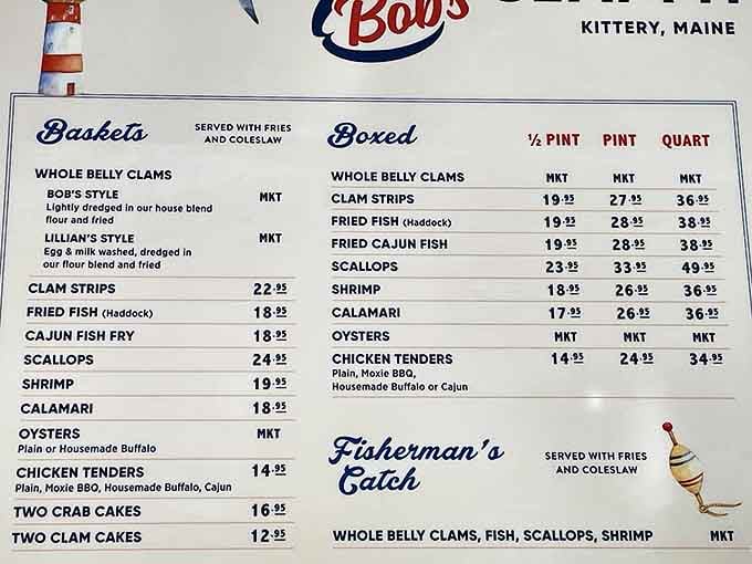 The menu board at Bob's is like a treasure map to seafood paradise. Two clam styles? That's not indecision&mdash;that's commitment to perfection.