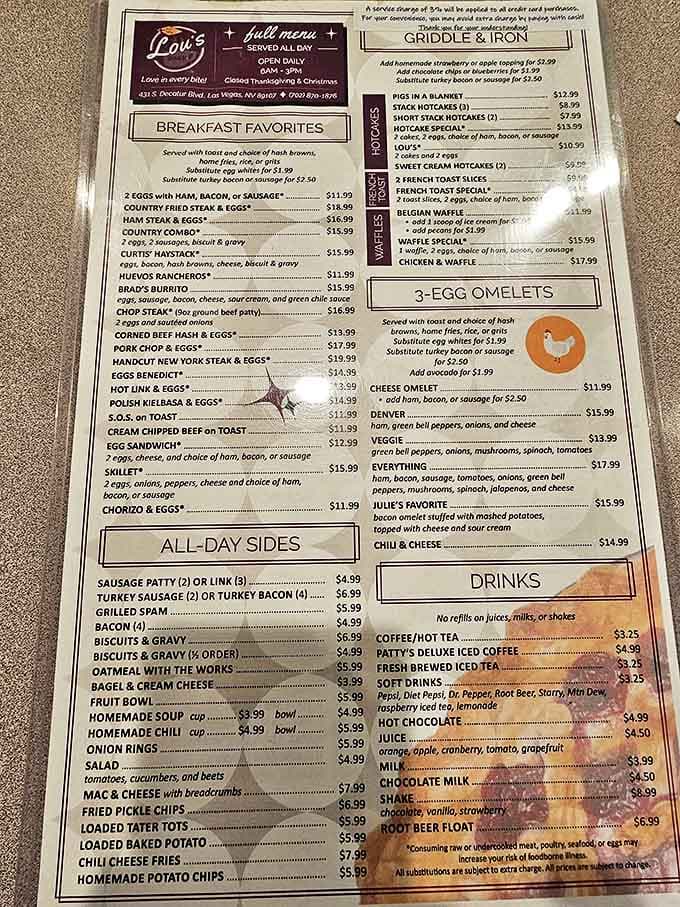 This menu reads like a love letter to breakfast classics. No molecular gastronomy here, just honest food that understands its purpose.