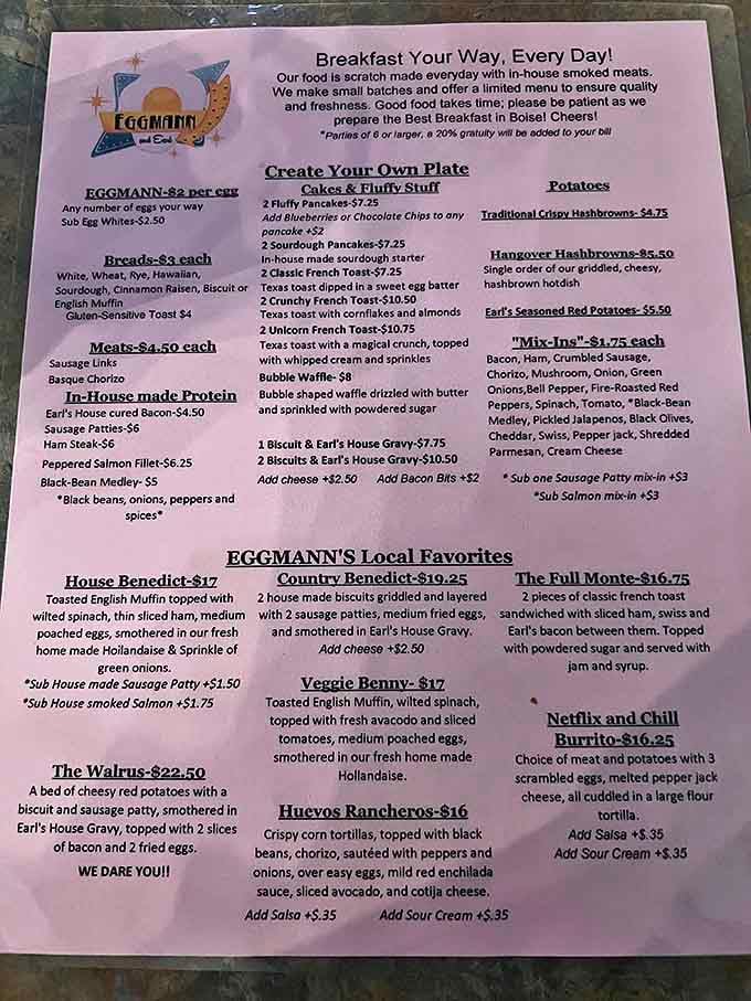 The menu reads like a love letter to breakfast, with options that make deciding harder than solving a New York Times crossword puzzle.