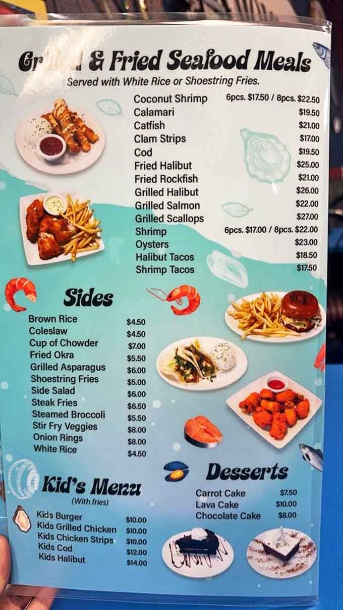 This menu isn't just a list&mdash;it's a treasure map to seafood nirvana. The hardest part? Deciding what delicious path to take.