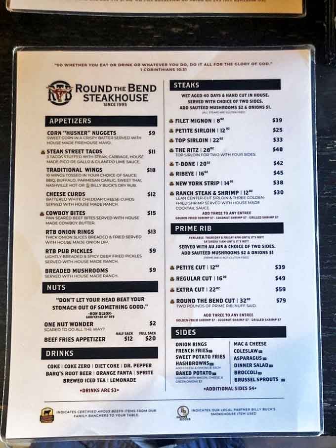 A menu that gets straight to the point: exceptional beef prepared with respect. No foam, no tweezers, just Nebraska's finest offering.