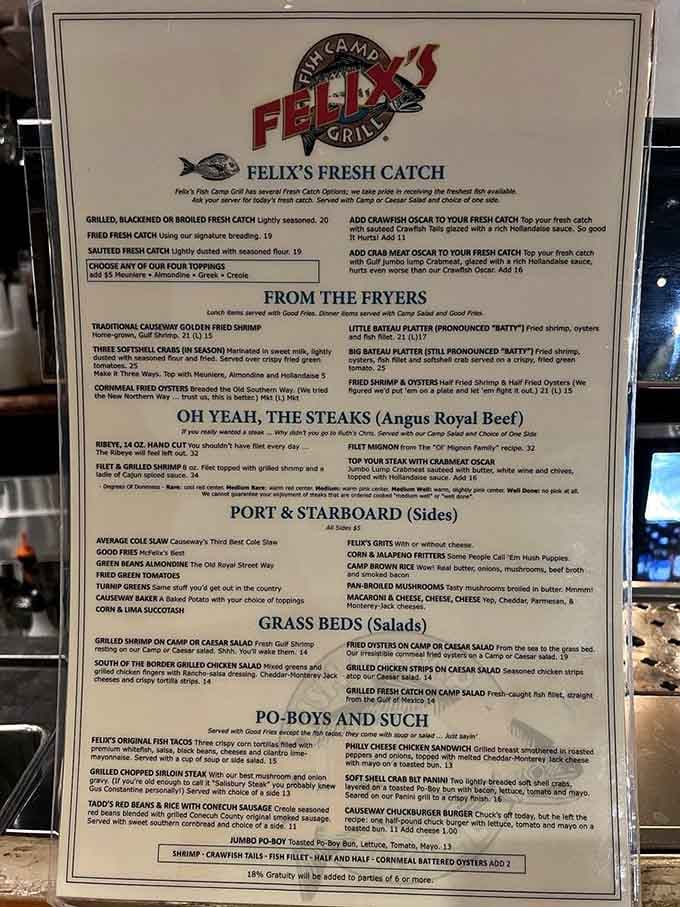 A menu that reads like a love letter to the Gulf &ndash; where deciding between the fresh catch and crab soup becomes life's most delicious dilemma.