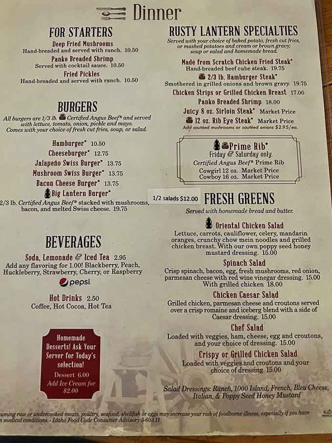 The menu reads like a love letter to comfort food classics, with the weekend prime rib commanding attention like a headliner at a concert.