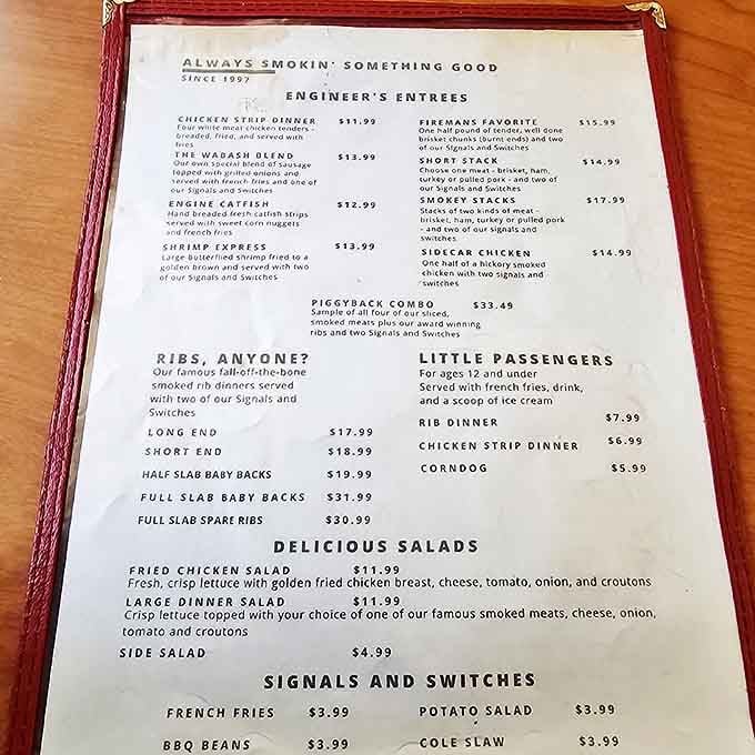 A menu that speaks the universal language of barbecue. Each railroad-themed item promises a first-class ticket to Flavortown without breaking the bank.