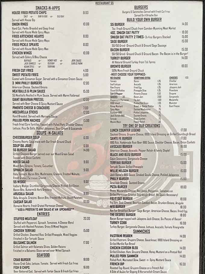 A menu that reads like a love letter to American comfort food. Each description promises a flavor journey worth every calorie.