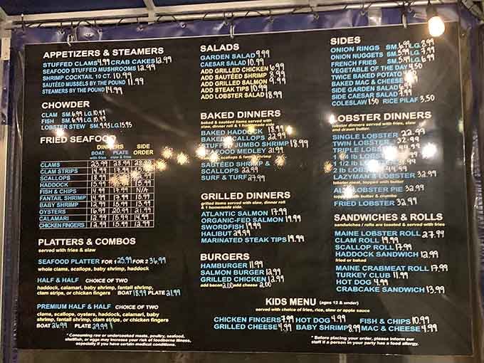 The menu board&mdash;a maritime treasure map where X marks the spot for your next unforgettable meal.