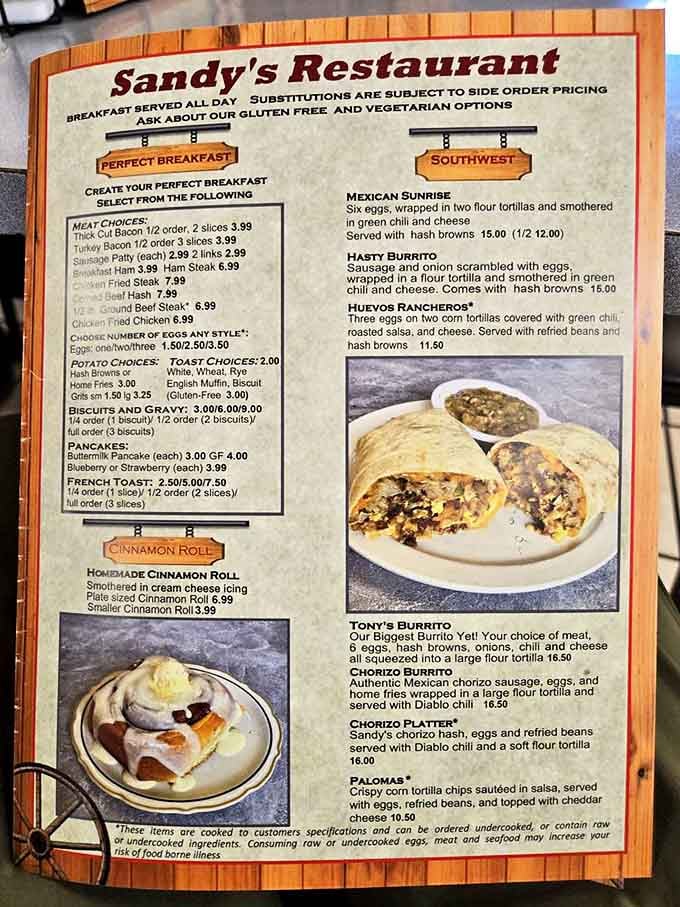 This menu isn't just a list of food&mdash;it's a roadmap to happiness. The cinnamon roll section deserves its own spotlight.