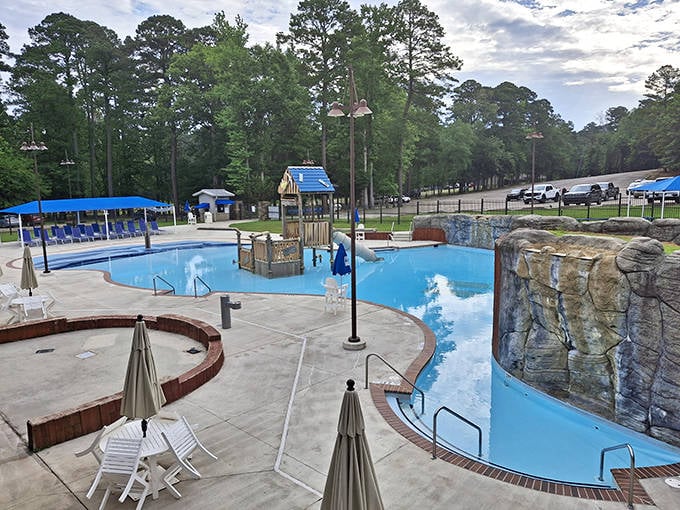 After hours of diamond hunting, this glistening pool offers sweet relief. Even prospectors need to cool off their gold fever.