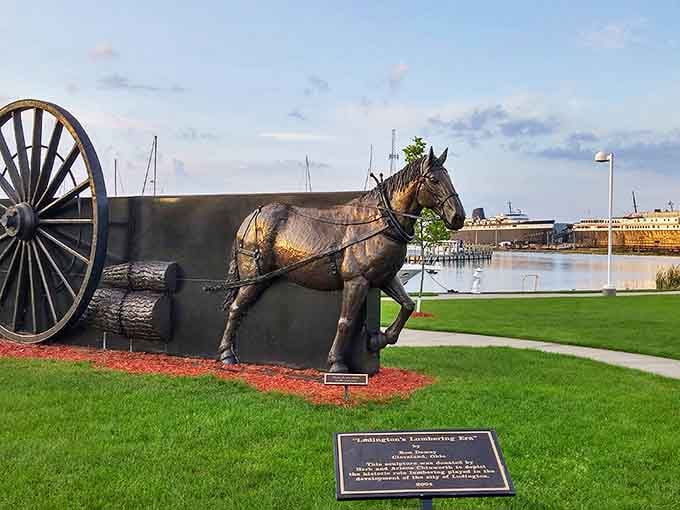 Ludington's Lumbering Era statue pays homage to the town's roots while you pay homage to your vacation budget.