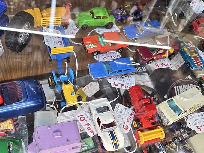 These vintage toy cars survived childhood adventures and now await collectors who remember when toys were built to last.