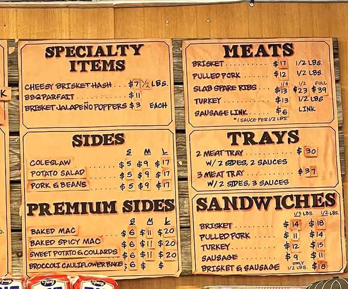 This menu board tells the delicious story of smoked meats, creative sides, and that famous burger.