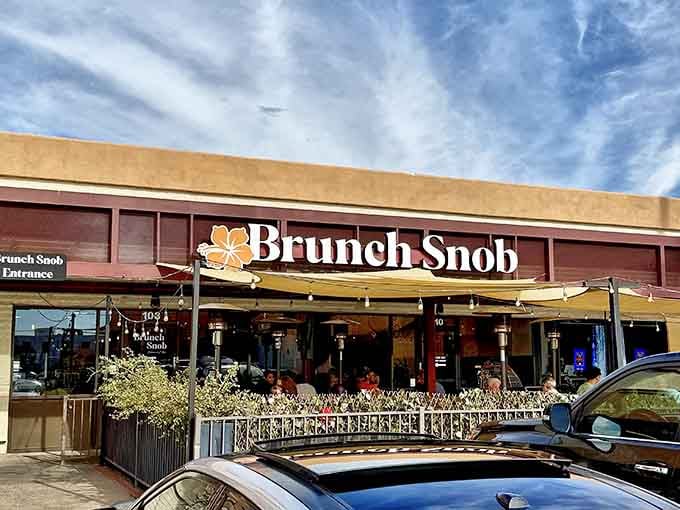 Brunch Snob's inviting patio beckons with the promise of people-watching and perfectly poached eggs under Arizona skies.