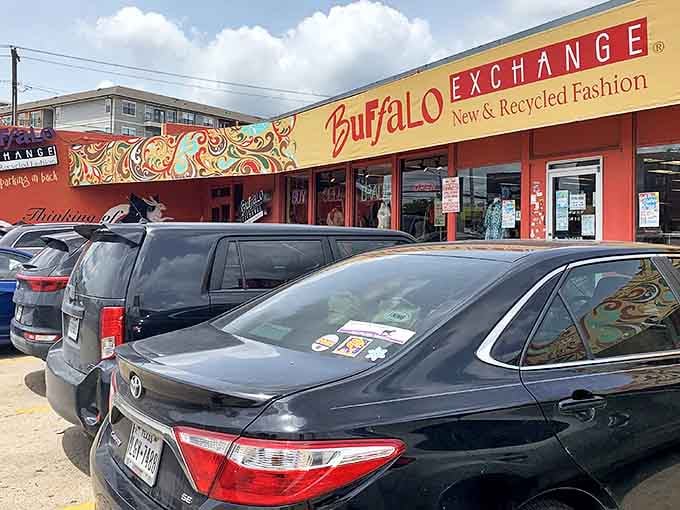 Buffalo Exchange's vibrant storefront practically shouts "come find your next favorite outfit" to everyone passing by on Guadalupe.
