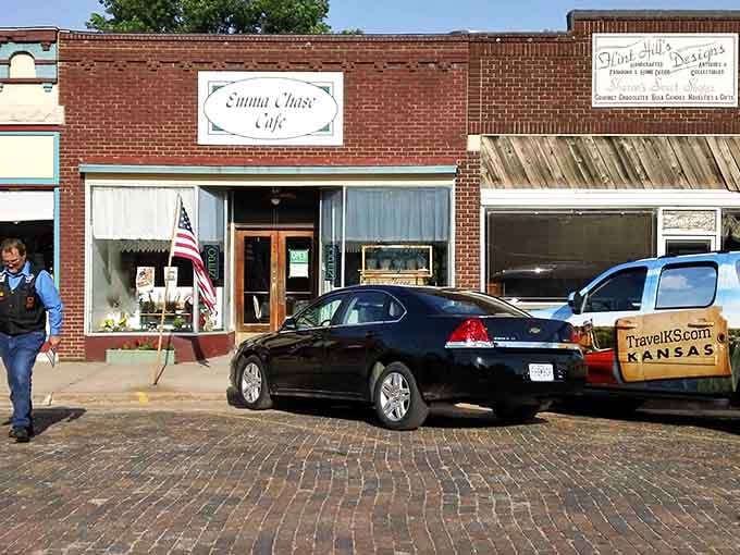 Emma Chase Café stands as the beating heart of Cottonwood Falls, where brick streets meet prairie hospitality.