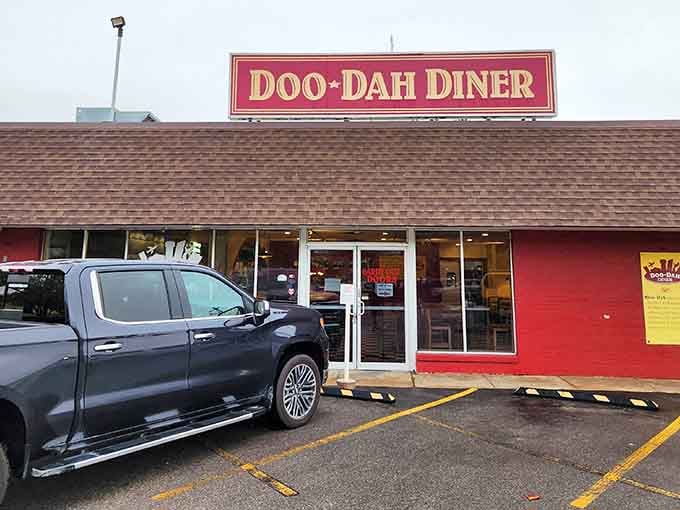The Doo-Dah Diner's unassuming exterior hides breakfast magic within. Don't let that pickup truck leave without you!