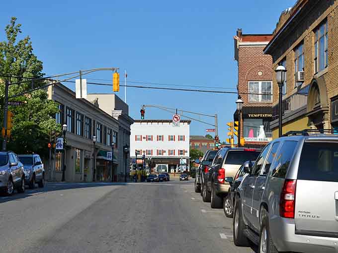 Downtown streets where the traffic lights actually have time to change before the next car arrives, bless them.